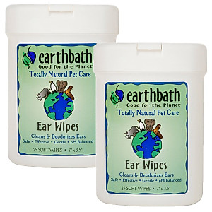 earthbath, Dog Ear Wipes - Gentle Dog Ear Cleaner, Best Pet Wipes for Dogs & Cats, Made in USA, Cruelty-Free Dog Wipes, Keep Your Pet's Ears Naturally Clear & Infection Free - 25 Count (2 Pack)