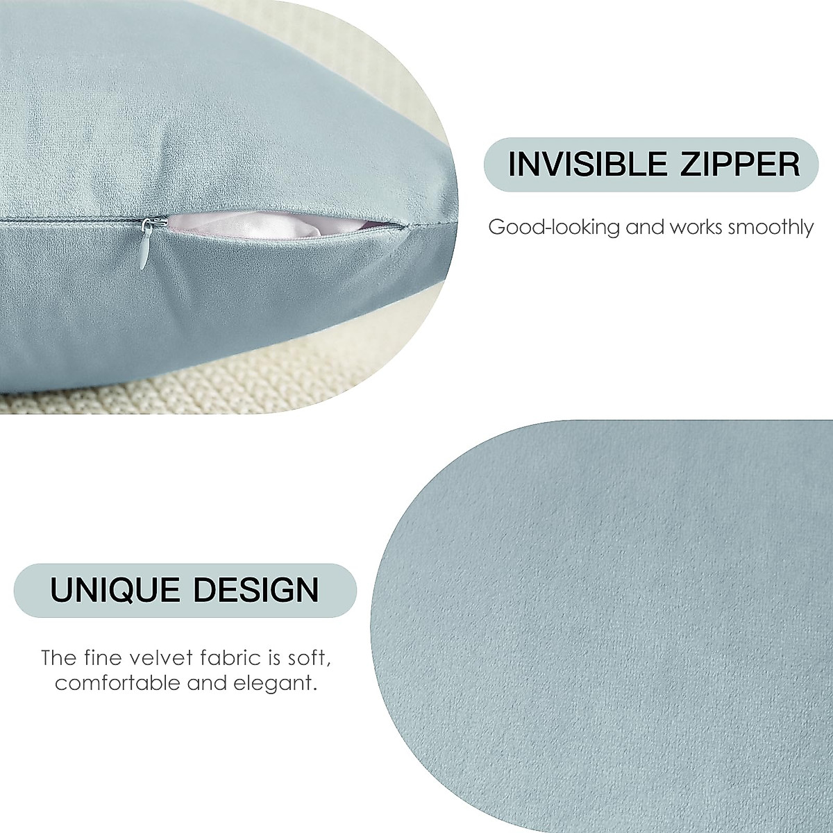 OTOSTAR Velvet Soft Solid Decorative Throw Pillow Covers 12 x 20 Inch Pillow Covers Lumbar Cushion Case Couch Pillowcases for Sofa Bed Home Decor Pack of 2 (Light Blue)