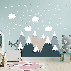 Mountain Wall Decal Mountain Wall Decor Stickers Adhesive Mountain Wall Stickers Nursery Star and Cloud Wall Art Decals Baby Nursery Wall Murals for Boys or Girls Bedroom Nursery Living Room Decor