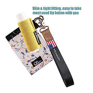 WK IEASON - Lip Balm Holder Keychain Clip On Lipstick Sleeve Tight-Knit Elastic Lip Balm Keychain Holder (Black/Grey/Yellow/Blue)
