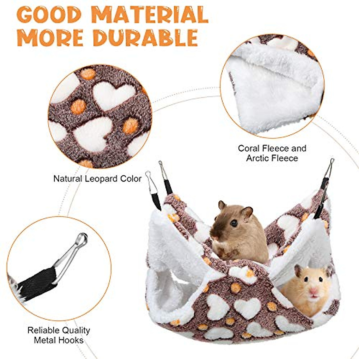 3 Pieces Small Pet Cage Hammock Set Include Double-Layer Sugar Glider Swinging Bed Hanging Rat House Cage and Hamster Warm Bed Mat for Rat Parrot Ferret Squirrel Hamster Rat Playing Sleeping (Brown)