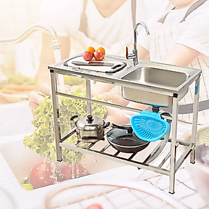 Free Standing Stainless Steel Utility Sink Single Bowl Kitchen Sinks Commercial Restaurant Sink Portable Outdoor Handwashing Station for Laundry Backyard Garage Camping 75x40x75cm(30x16x30in)
