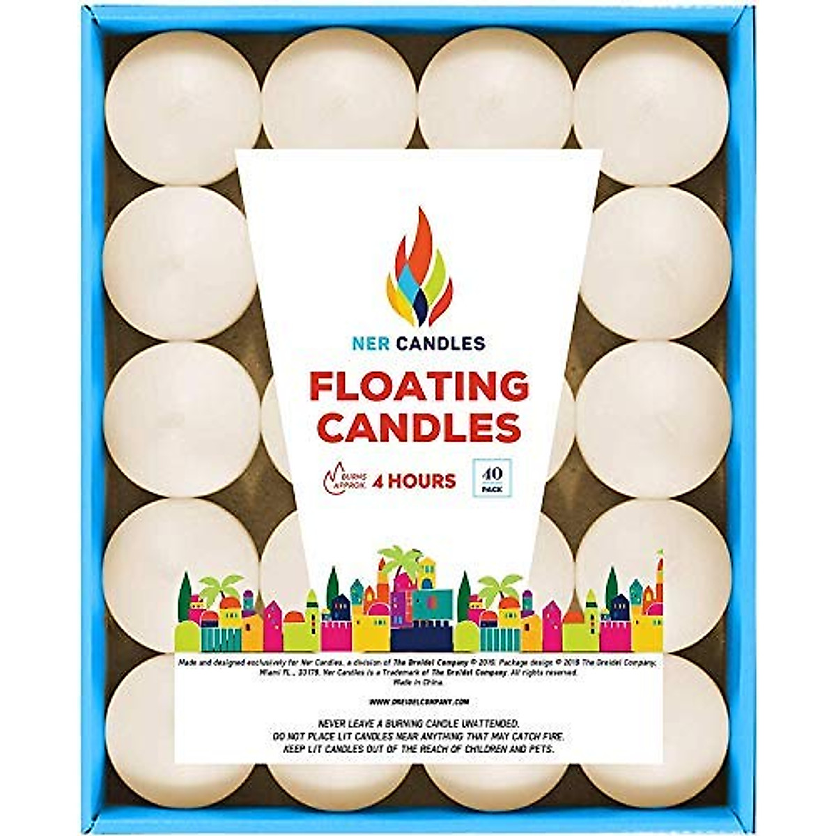 The Dreidel Company Unscented Floating Candles, Set of Ivory Floating Tea Lights Candles with Nice and Smooth Flame, Party Accessories (60-Pack)