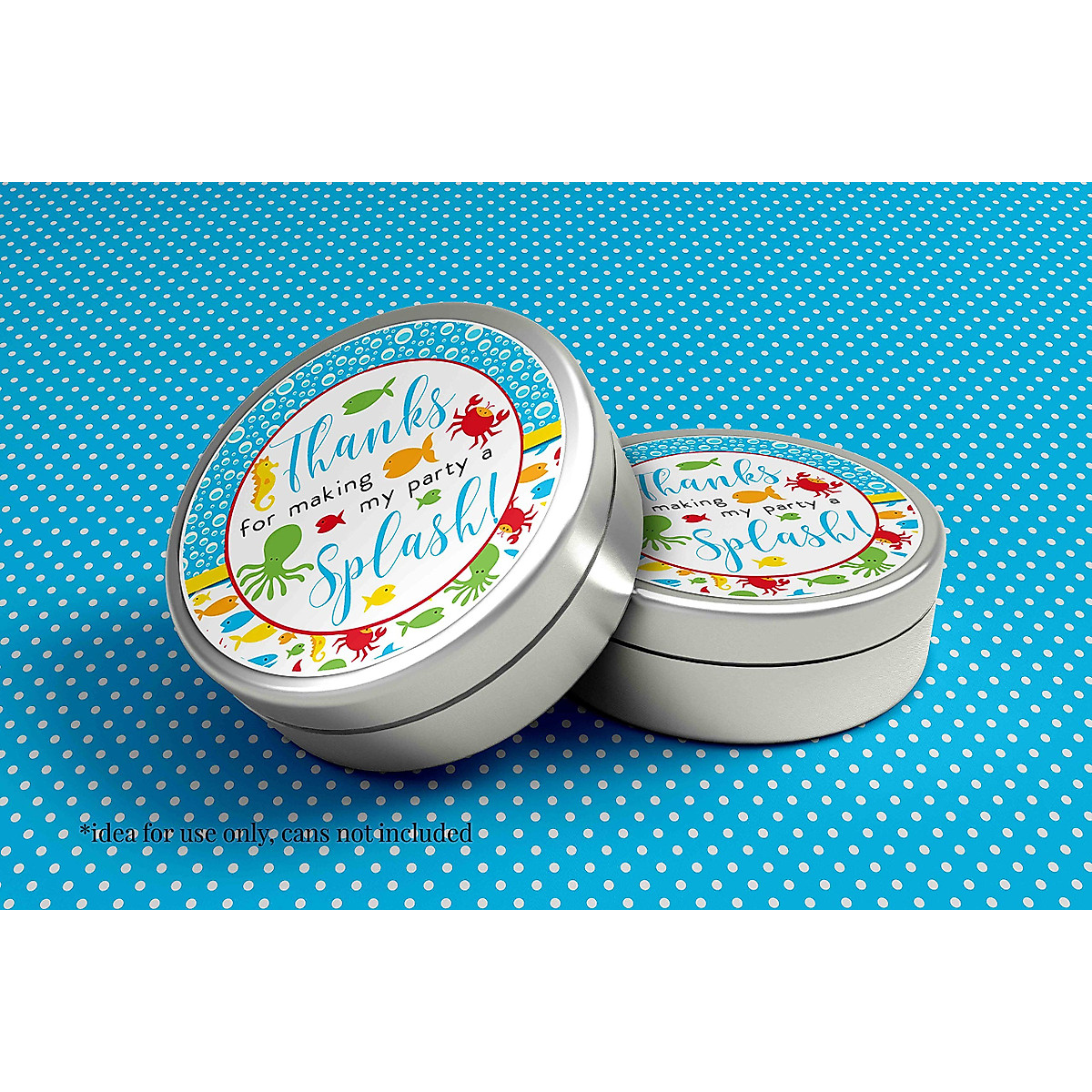 Aquatic Under The Sea Birthday Thank You Sticker Labels for Kids, 40 2" Party Circle Stickers by AmandaCreation, Great for Party Favors, Envelope Seals & Goodie Bags