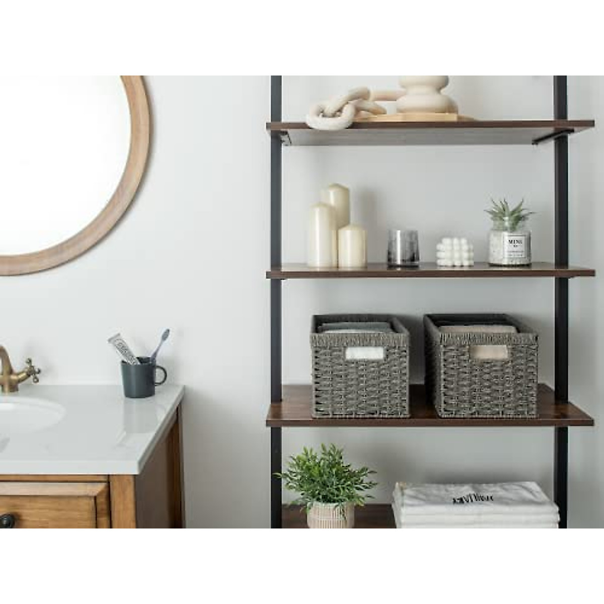StorageWorks Storage Baskets, Rectangular Wicker Baskets with Built-in Handles, Decorative Storage Boxes