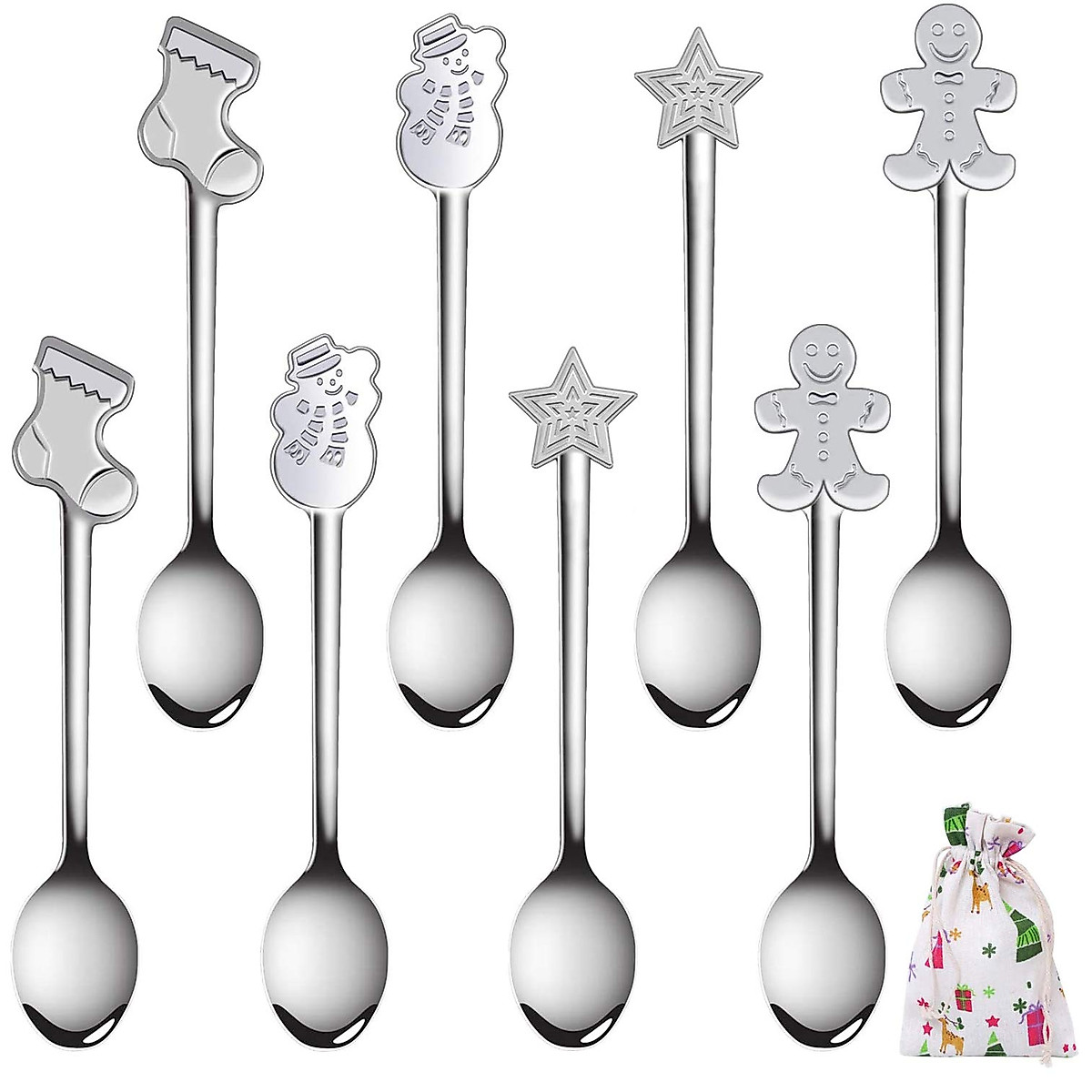 SLKIJDHFB 8pcs Christmas Coffee Spoons Stainless Steel Stirring Spoons Creative Mini Tea Spoon for Stirring Mixing