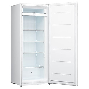 Koolatron Garage-Ready 7.0 Cu Ft Upright Freezer Low-Frost Technology Premium Insulation Repositionable Shelves Pizza Compartment Reliable Compressor Cooling Ideal Basements Outbuildings