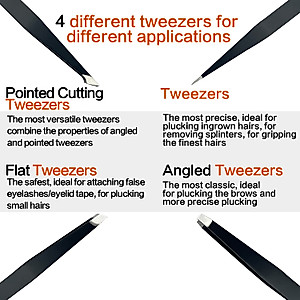 Professional Tweezers for Eyebrows, 6 Pack Stainless Steel Tweezers for Ingrown Hair Removal, Precision Brow Tweezers for Women & Girls, Plucking Daily Beauty Tool with Leather Travel Case