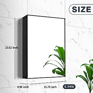 ANTIS'S HOME Medicine Cabinet, Black Bathroom Mirror with Storage, Mirror Cabinet Wall Mounted Aluminum Storage Cabinet, Rectangle Modern Vanity Cabinet, Non-recessed, 16 x 24 inch