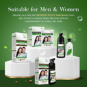 Biogreen Roots Ammonia-Free Herbal Hair Shampoo - Effectively Covers Gray Hair for Men and Women - Natural Color and Herbal Nourishment - No Stain on Skin - Brown Black (5 sachets x 25 ml)