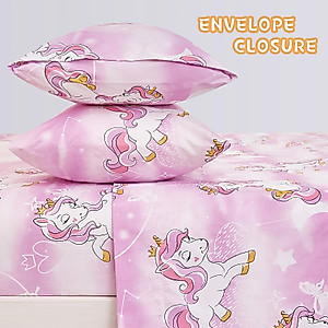 Yibeizi Unicorn Twin Sheets Set for Girls, Kids Cute Princess Printed Bedsheets Microfiber Deep Pocket Bed Sheet & Pillowcase Sets 3 Pieces