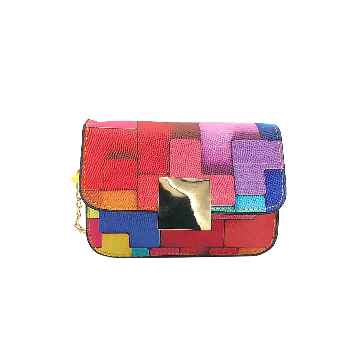 HUAI CHAOSmall Crossbody Bag for Women Girls Fashion Fun Leather Handbag Multi Color Blocks Chain Purse Yellow