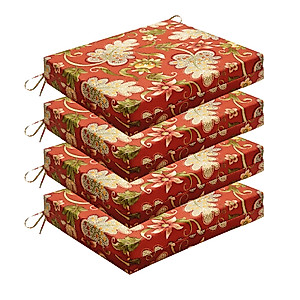 Wellsin Outdoor Chair Cushions for Patio Furniture - Outdoor Cushions for Chairs - Waterproof Patio Chair Cushions Set of 4, 18.5"X16"X3", Flower Red