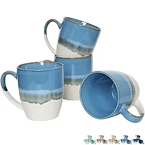 Bosmarlin Ceramic Coffee Mug Set of 4, 17 Oz, Coffee Cups with Big Handle, Microwave Safe, Unique Reactive Glaze