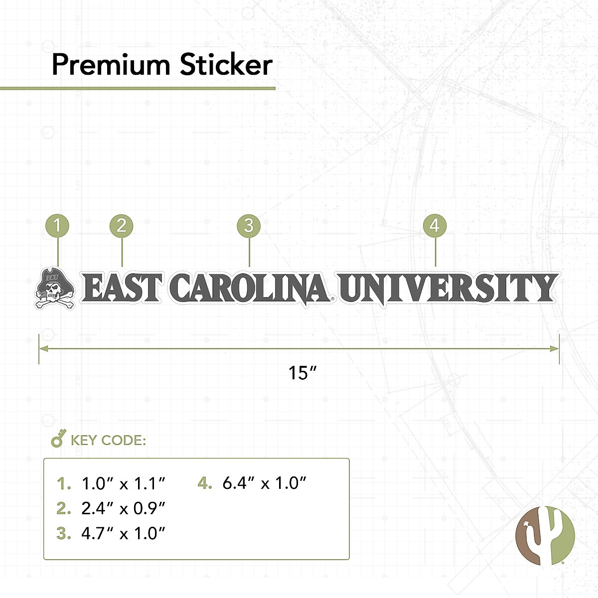 Desert Cactus East Carolina University Pirates ECU Name Logo Vinyl Decal Laptop Water Bottle Car Scrapbook (15 Inch Sticker)