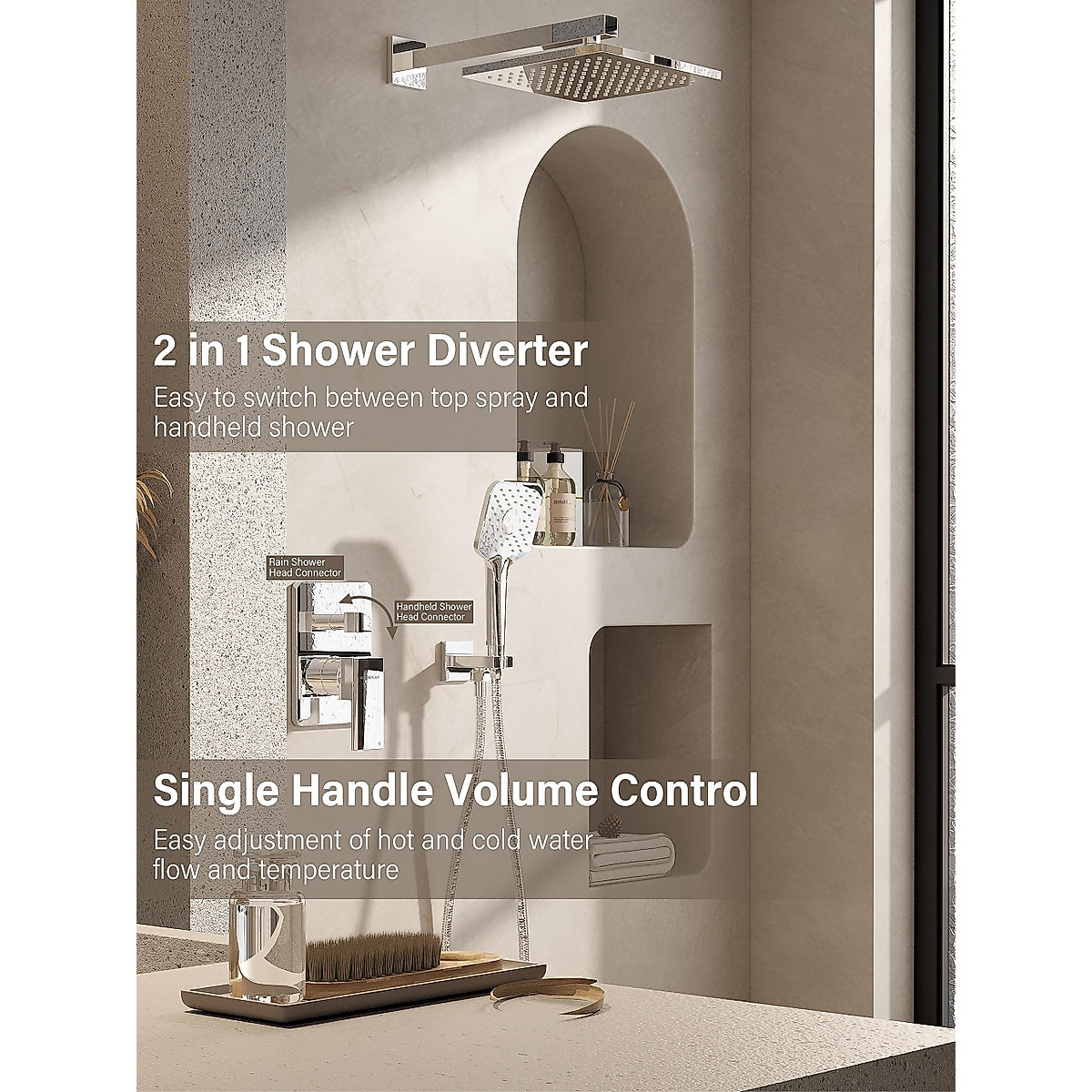 Gabrylly Shower System, Shower Faucets Sets Complete for Bathroom with High Pressure 10" Rain Shower and Handheld Shower, 2 Way Shower Valve Kit, Chrome
