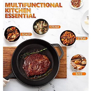 MICHELANGELO Cast Iron Skillet with Lid, 2-In-1 3 Qt Dutch Oven & 9.5" Skillet With Pre-seasoned Interior, Preseason Cast Iron Skillets with Lid, Cast Iron Skillets