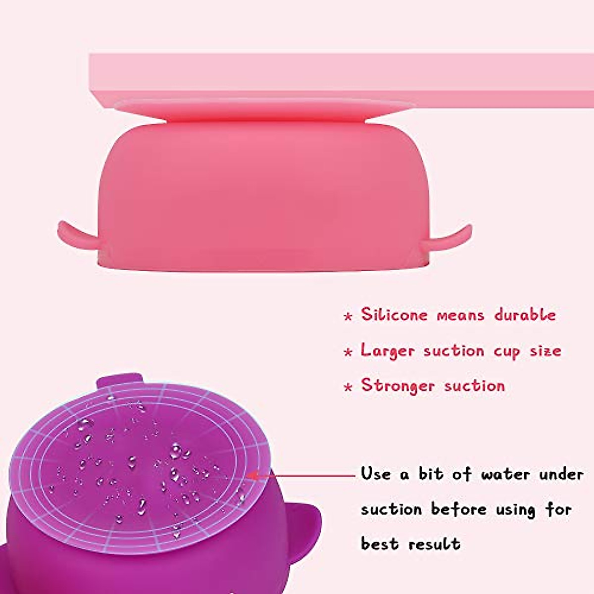 KingKam 2 Pack Baby Bowls with Suction, Silicone Stay up Baby Bowl for Kids and Toddlers, Silicone Bowls and Spoons for Baby Toddler Bowls, Baby Feeding Bowls Set - Pink/Purple