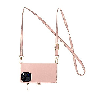 MInCYB Wallet Case Compatible with iPhone 13, Zipper Case with RFID Blocking Card Holder Slots, Magnetic Detachable Leather Flip Folio Cover. Crossbody Phone Case of iPhone 13. Pink