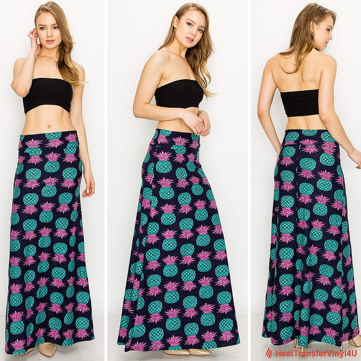 Eevee Women's Beautiful Fold Over Maxi Skirt (ONE Size) - Blue Pineapple