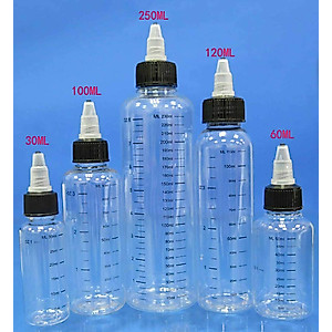 NANSHINE Graduated Bottles 10PCS 60ml(2oz) PET Plastic Pointed Bottles with Twist Top Cap Plastic Graduated PET Dropper Water Liquid Bottles