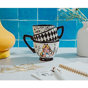 Disney Alice in Wonderland Monochrome Stacked Teacups Sculpted Ceramic Mug