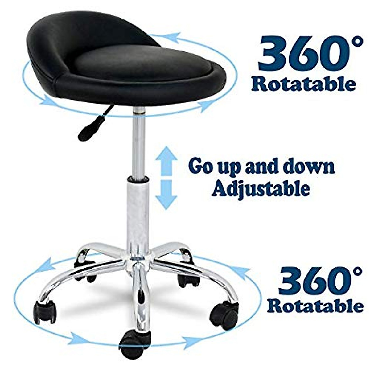 HomGarden Adjustable Hydraulic Rolling Swivel Stool for Massage Salon Office Facial Spa Medical Tattoo Chair Stool w/Backrest Cushion & Wheels, Set of 3