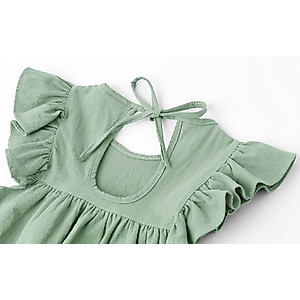 JNKLWPJS Toddler Baby Girl Cotton Linen Ruffle Halter Sleeveless Kids Casual Beach Party Dresses Green 100CM
