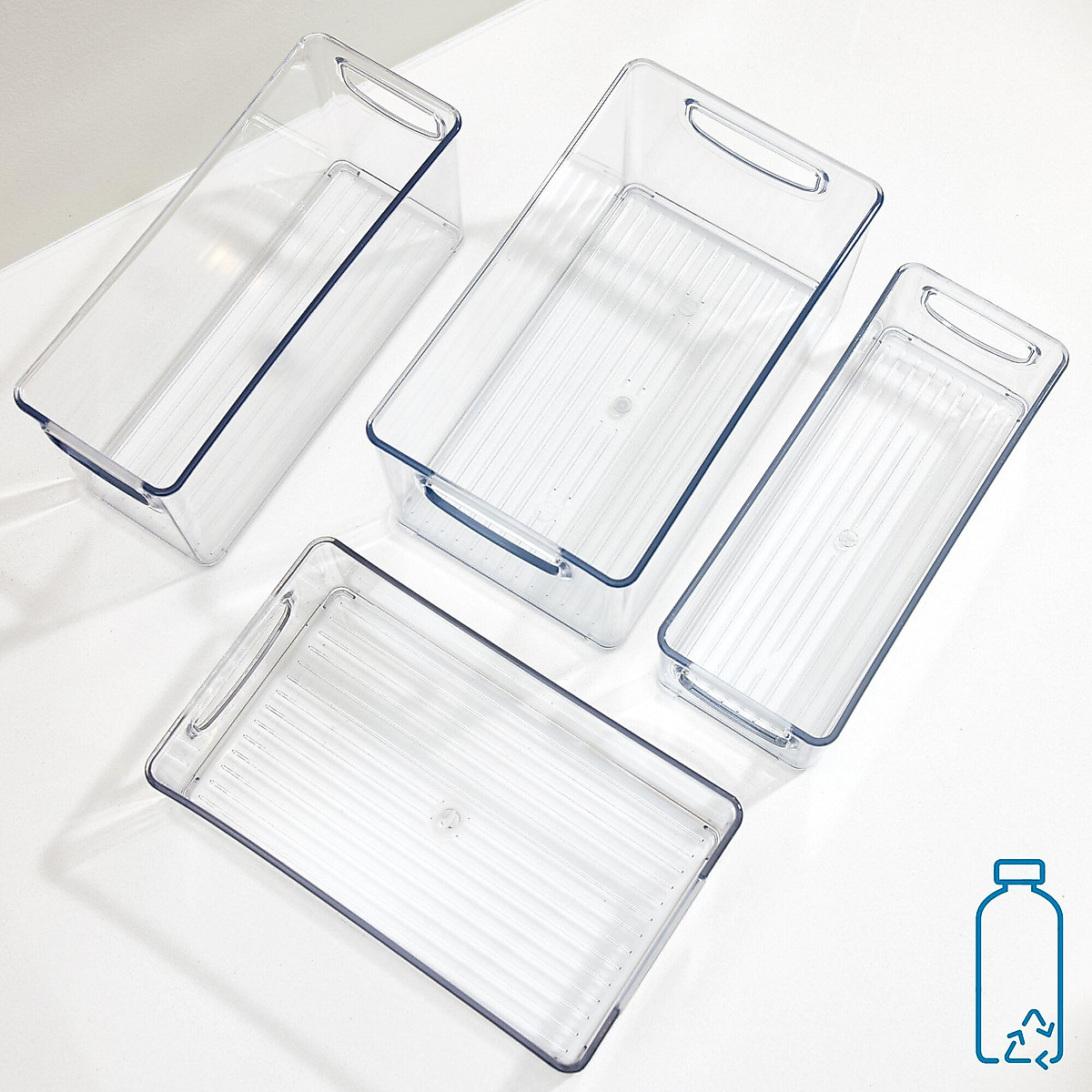 iDesign 4-Piece Plastic Bin Set for Pantry and Cabinet Organization– Various Sizes, Clear Recycled Plastic