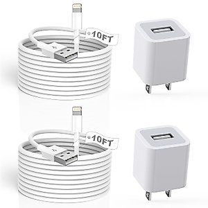 iPhone Charger, 2Pack 10FT Extra Long【Apple MFi Certified】 iPhone Charging Lightning Cable Fast Transfer Cord with USB Wall Apple Chargers Travel Plug Adapter for iPhone 13/12/11/SE 2020/X/XR/8/7