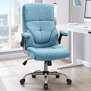 YAMASORO Ergonomic Executive Office Chair with Wheels,Linen Fabric Home Office Desk Chairs High Back Computer Chairs with Back Support,Blue