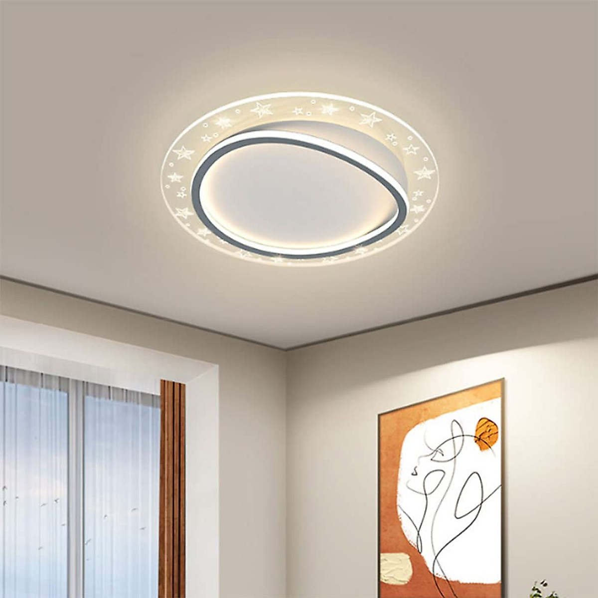 Hanging Lamp , Modern Round Ceiling Light Fixture Dimmable Flush Mounted Ceiling Lamp for Living Room Bedroom Kitchen Gold Acrylic LED Ceiling Chandelier for Kid's Boys Girls Room Interesting Life ( C