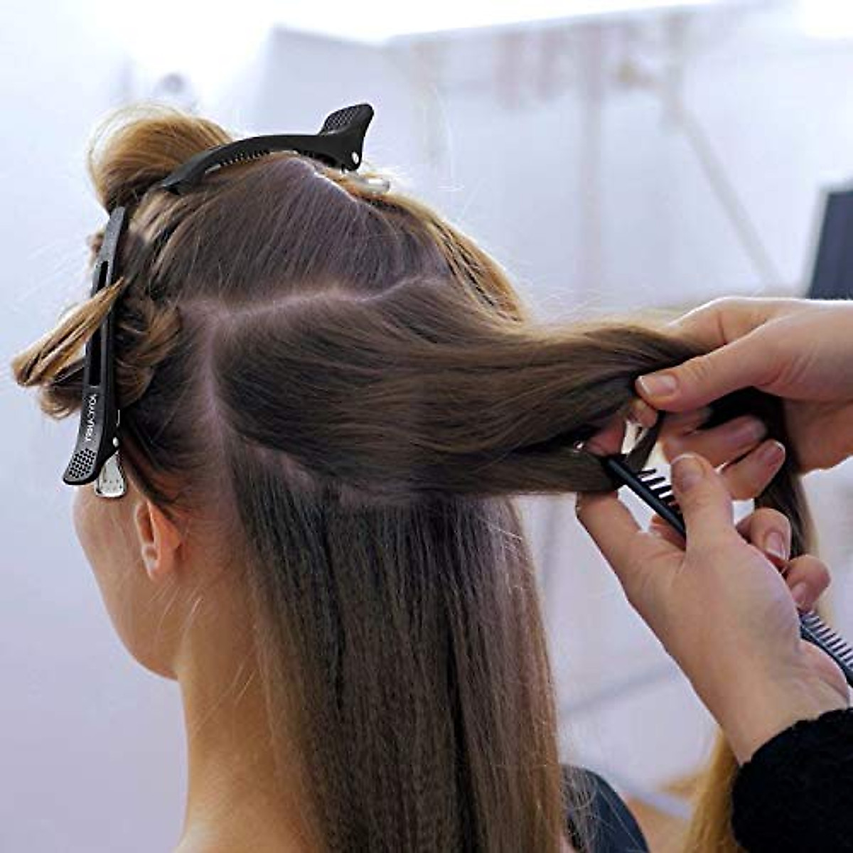 6 Professional Hair Clips for Women Styling Sectioning, Non-Slip Dividing Duckbill Hair Clips with Silicone Band, No Crease Hair Clips - Salon and Home Hair Cutting Styling Accessories (Pink)