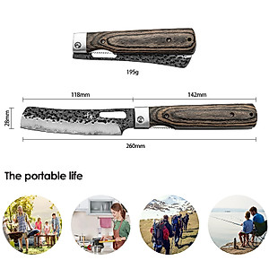 SENBON 440 Forged Stainless Steel Sharp Folding Chef Knife Peeling Utility Knife Fruit Knife Colorful Wood Handle Camping Barbecue Outdoor Pocket Portable Kitchen Knife