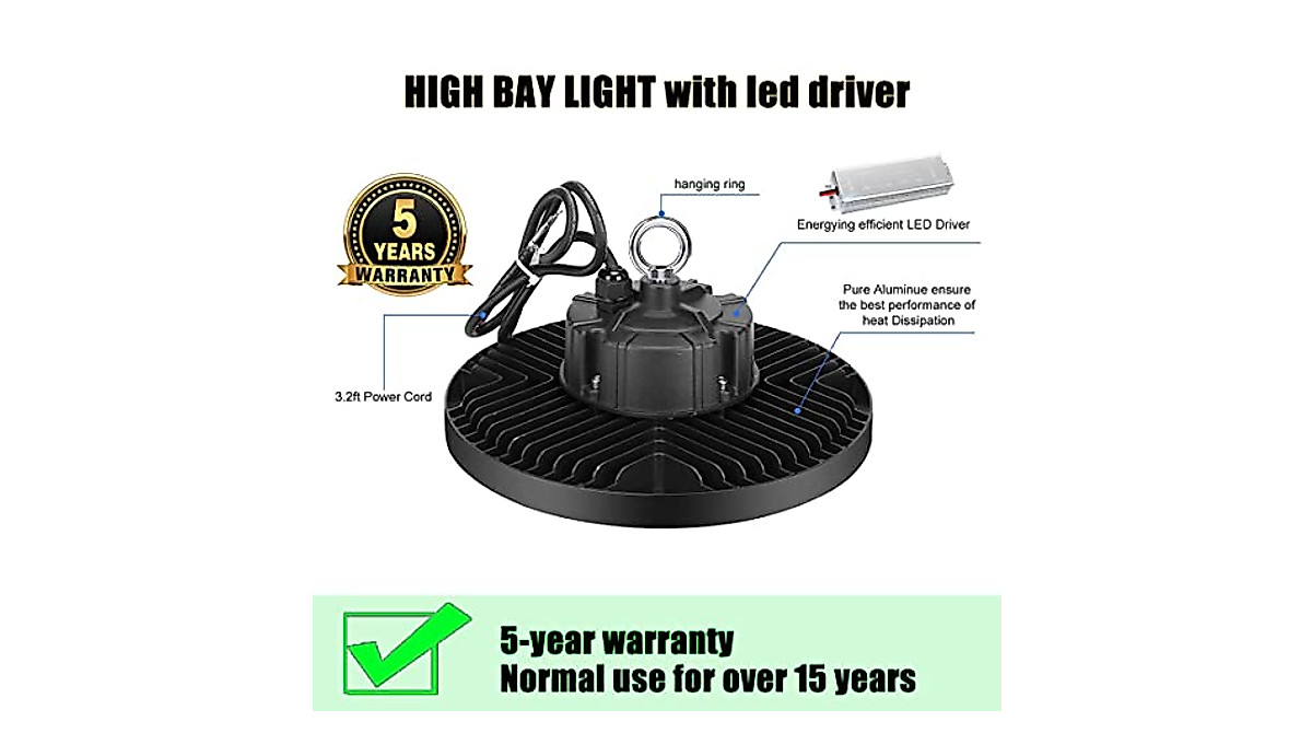Juyace UFO LED High Bay Light 200W 28000lm 800W HID/HPS Equivalent High ...