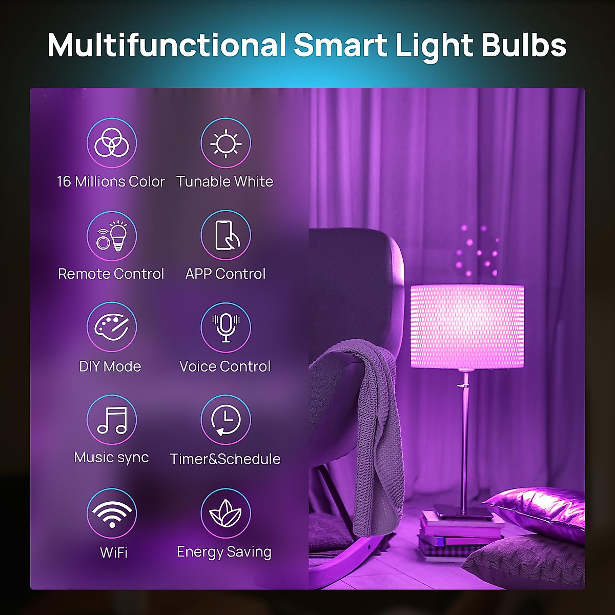 Consciot Smart Light Bulbs with Remote Control, LED Light Bulb That Works with Alexa & Google Home, Color Changing Light Bulb, A19 E26 2.4Ghz WiFi Light Bulbs 60 watt equivalent, 800lm Dimmable 6 Pack