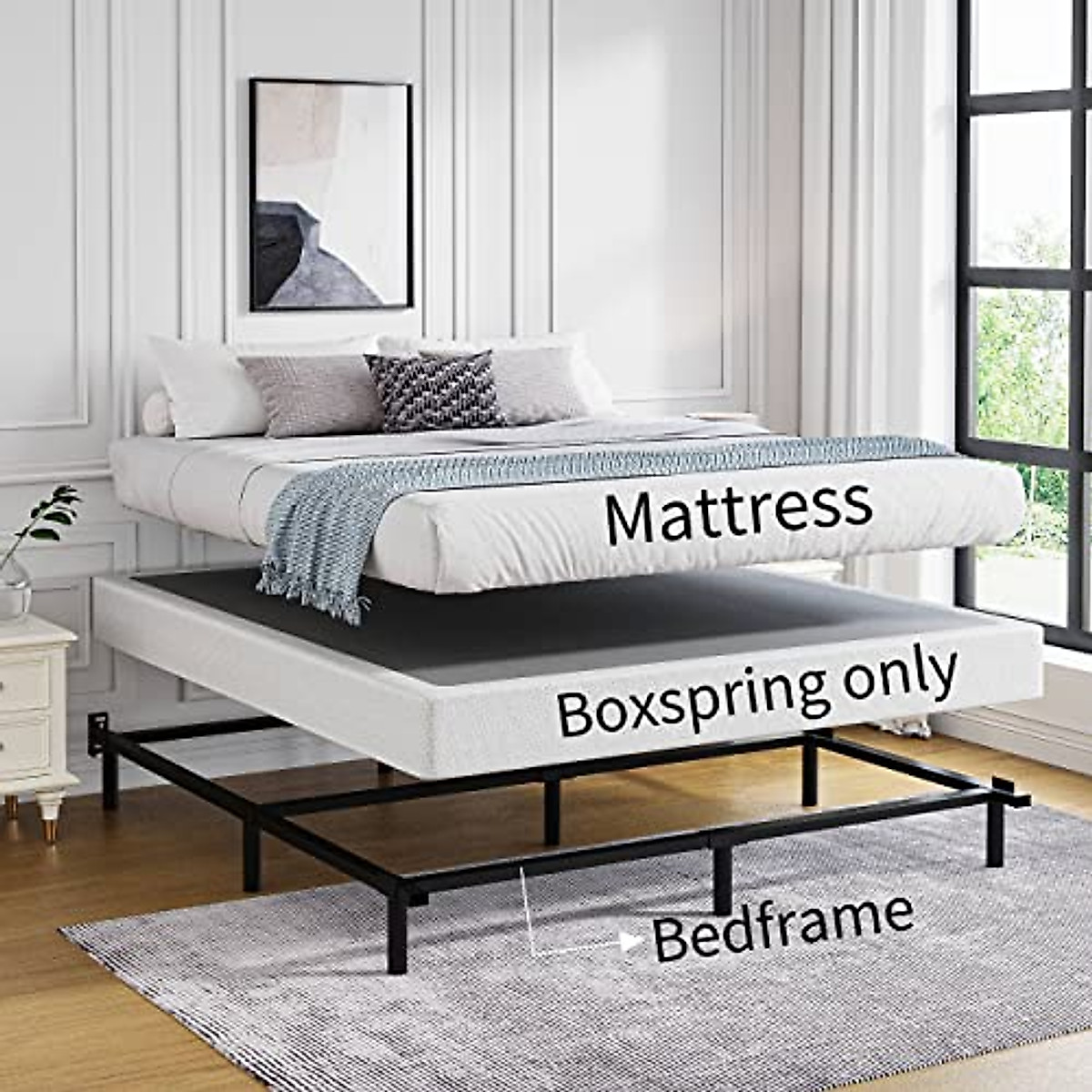 Aardhen King Box Spring 5 Inch High Profile Strong Metal Frame Mattress Foundation, Quiet Noise-Free,Easy Assembly, 3000lbs Max Weight Capacity