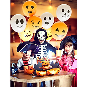 Adeyoo Halloween Balloons,60Pcs Ghost Balloons Scary Pumpkin Balloons 12 Inches Latex Balloons Orange and White Balloons 6 Styles Spooky Balloons for Halloween Theme Birthday Party Decorations