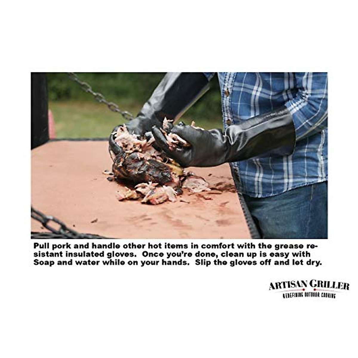 Artisan Griller BBQ & Smoker Gloves/Oven Mitt- Insulated Heat Resistant Grilling Fryer Kitchen Cooking Gloves. Great Barbecue Smoking Oyster Mitt–Long XL Waterproof, Oil and Fire resistant -(Size 10/XL – Black neoprene)