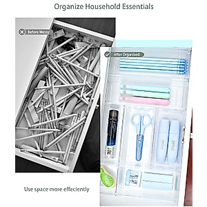 Grace Store 16Pcs Clear Drawer Organizer Plastic Desk Drawer Organizer Tray for Makeup, Kitchen Utensils, Jewelries, and Gadgets