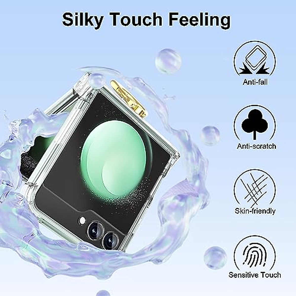 GOHHME for Samsung Galaxy Z Flip 5 Case TPU Shockproof Phone Cover Silm Thin Aesthetic Clear Phone Cases Rugged Tough Hard Covers with Ring Stand and Hinge Protection (Clear)