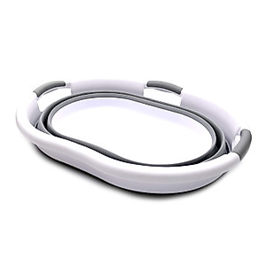 SAMMART 36L(9.5 gallon) Collapsible Plastic Laundry Basket-Oval Tub/Basket-Foldable Storage Container-Portable Washing Tub-Space Saving Laundry Hamper,Water capacity 27L(7.1 gallon) (Grey, 1)