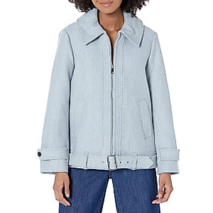 Club Monaco Women's Textured Moto Jacket, Grey White, Small