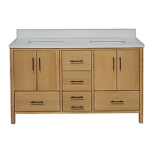 Kitchen Bath Collection California 60-inch Double Bathroom Vanity (Matte White/Blonde): Includes Blonde Cabinet with Matte White Countertop and White Ceramic Sinks