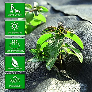June Fox 5oz Pro Garden Weed Barrier Landscape Fabric, Heavy Duty Weed Block Gardening Mat,Garden Landscape Fabric for Flower Bed, Edging, Pavers,Vegetable Patch,Garden Stakes,Black (1.3ft x 82ft)