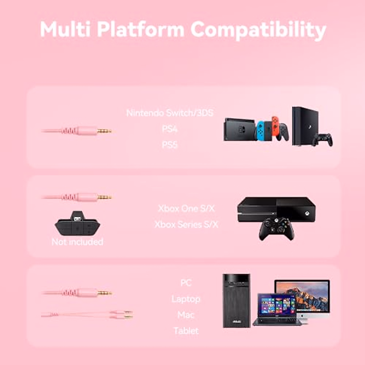 IMYB A36 Gaming Headset with Microphone for Pc, Xbox One Series X/s, Ps4, Ps5, Switch, Stereo Wired Noise Cancelling Over-Ear Headphones with Mic, RGB, for Computer, Laptop, Mac, Gamer (Pink)