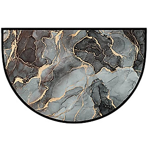 Marble Half Round Door Floor Mat Non-Slip Half Circle Area Rug Durable Washable Mat for Living Room Bedroom Indoor Outdoor Entry for High Traffic Areas