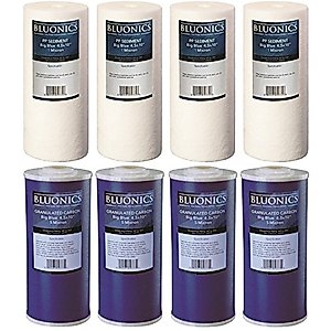 Bluonics Sediment & GAC Carbon Replacement Water Filters 8pcs 4.5" x 10" Whole House Cartridges