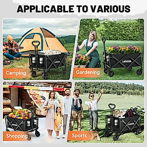 LUXCOL Collapsible Folding Outdoor Utility Wagon,Beach Wagon Cart with All Terrain Wheels & Drink Holders,Portable Sports Wagon for Camping, Shopping, Garden and Beach
