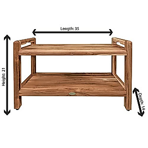 EcoDecors EarthyTeak Shower Bench Eleganto Wooden seat Garden Bench with LiftAide Arms 35" Long Natural Teak Patio Bench Wood Shower Bench for Indoor and Outdoor Use
